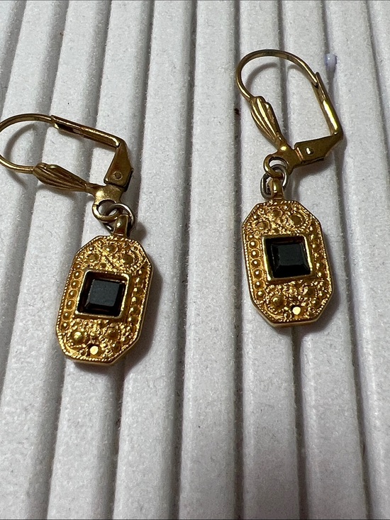 Trifari | Jewelry | Trifari Goldtone Drop Earrings With Black Square ...